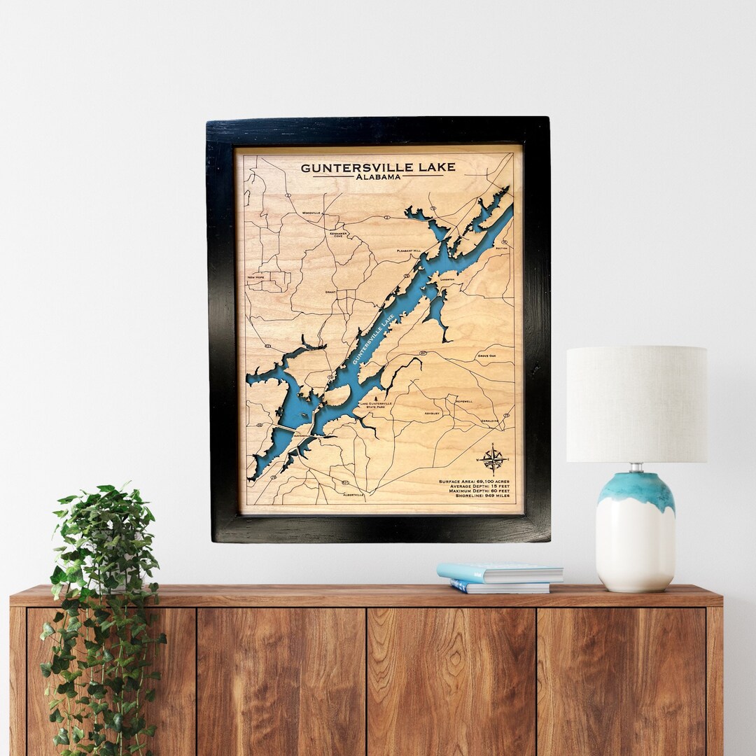 Lake Guntersville, Wood Map, Lake House Decor, Sign, Custom Lake Map ...