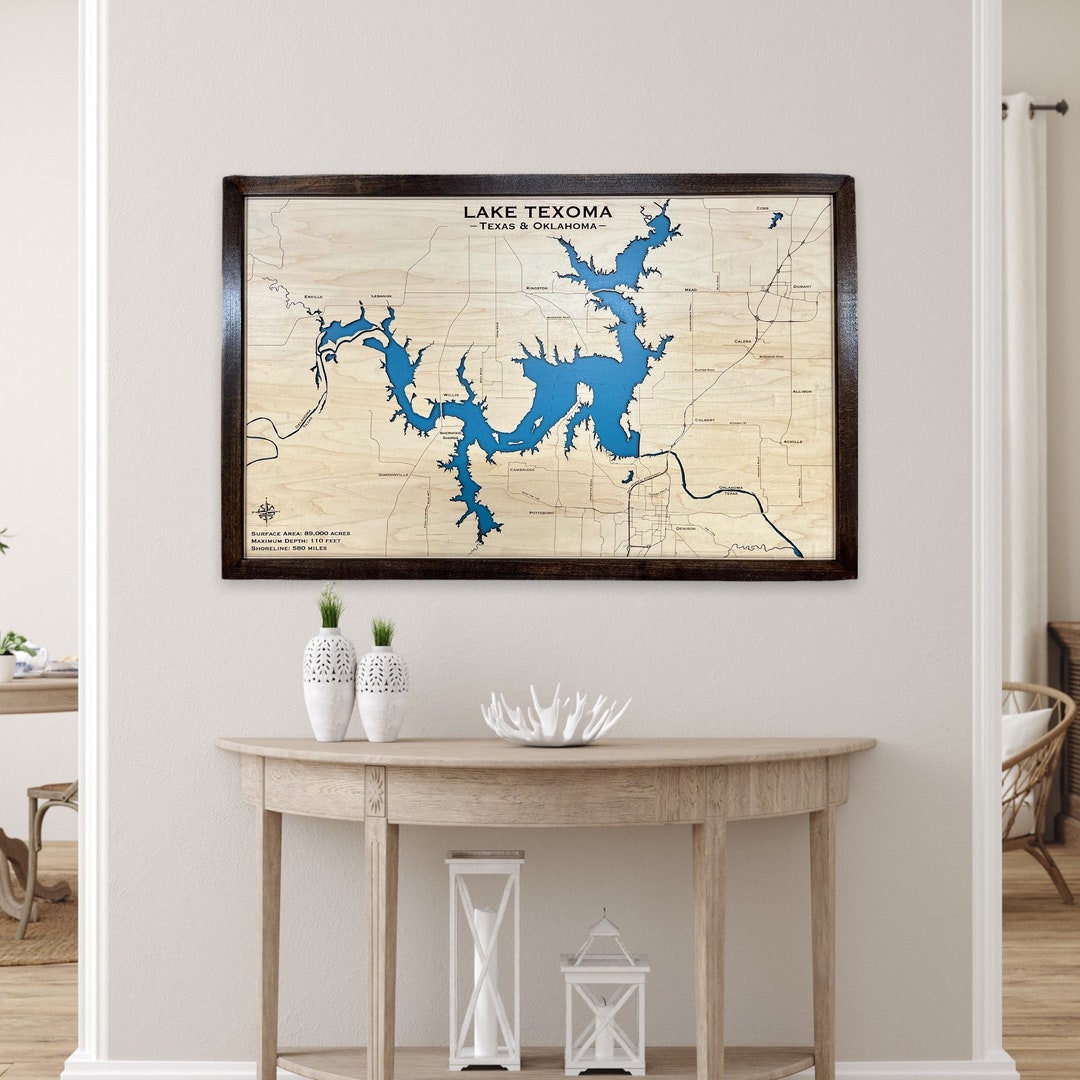 Lake Texoma | Custom Lake Map | Nautical Decor | Lake House Decor ...