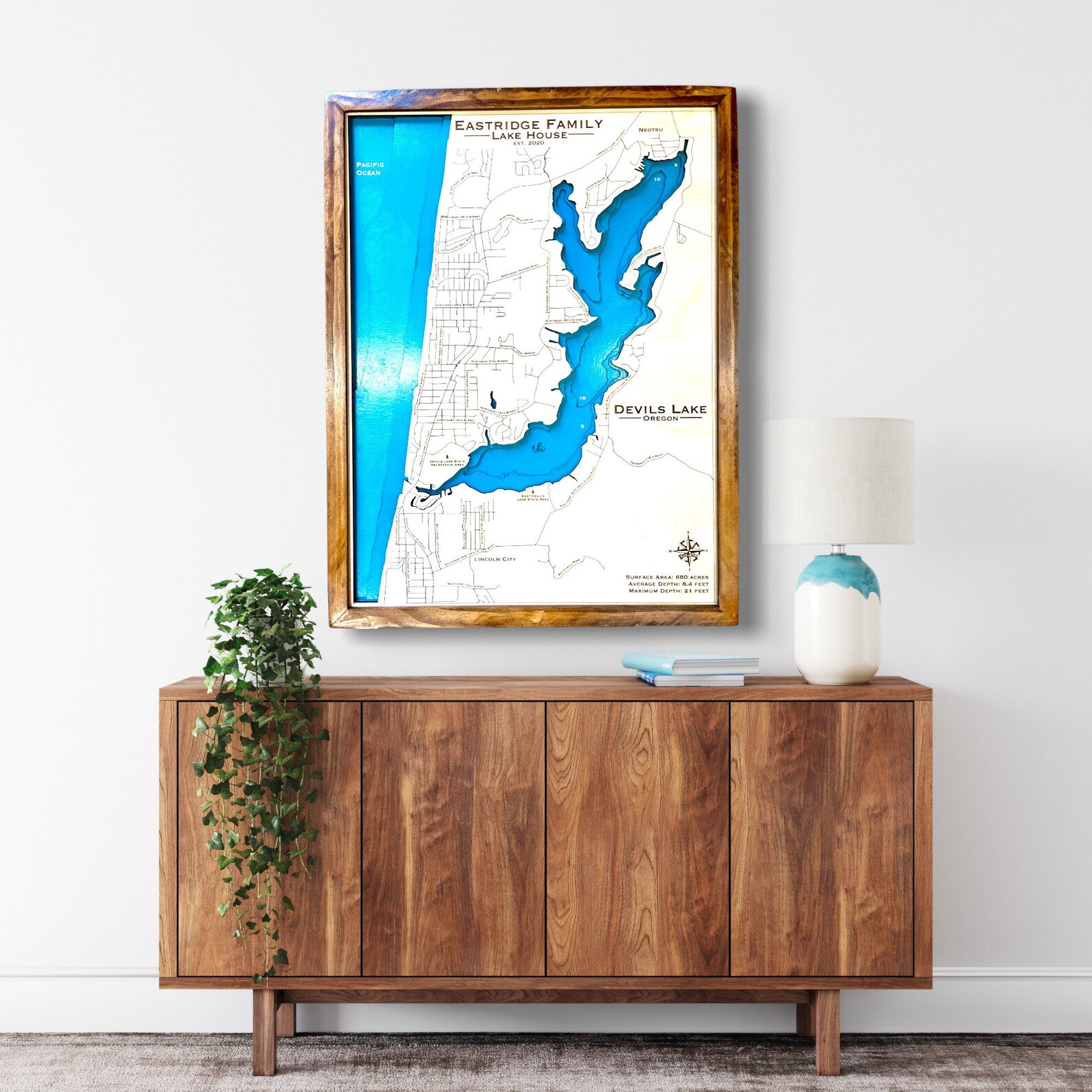 Devils Lake Custom Wood Map Depth Map Wood Map Gift Art | Etsy
