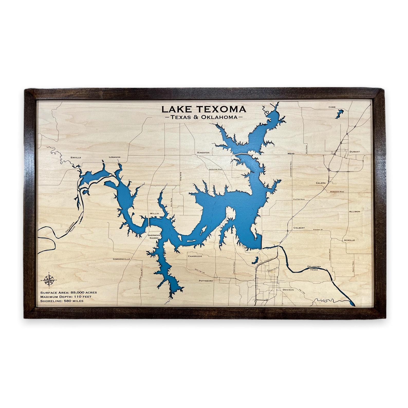 Lake Texoma Custom Lake Map Nautical Decor Lake House - Etsy