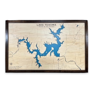 Lake Texoma Custom Lake Map Nautical Decor Lake House Decor Fishing Map ...