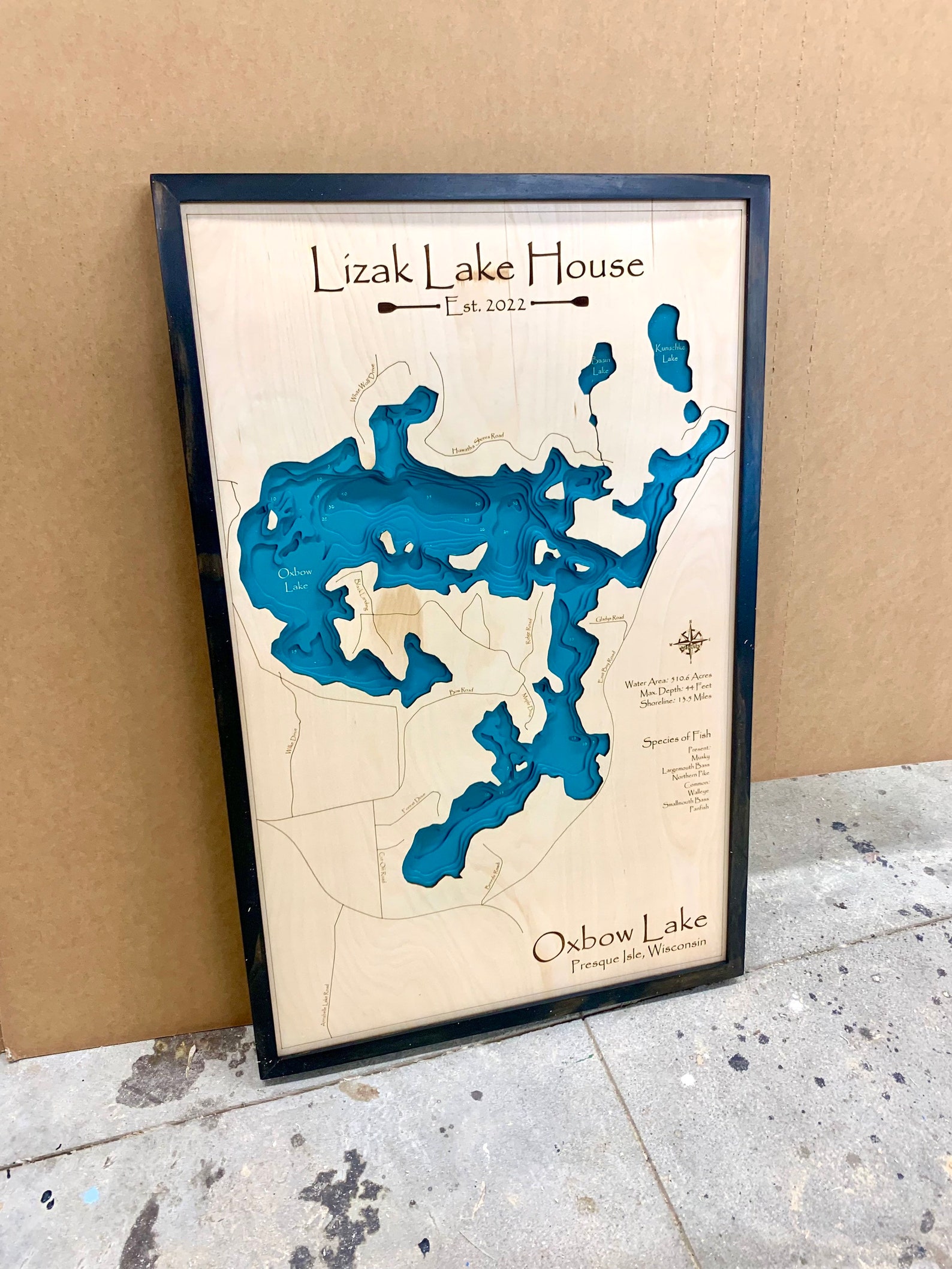 Oxbow Lake Custom Wood Map Depth Map Wood Map Gift Art - Etsy