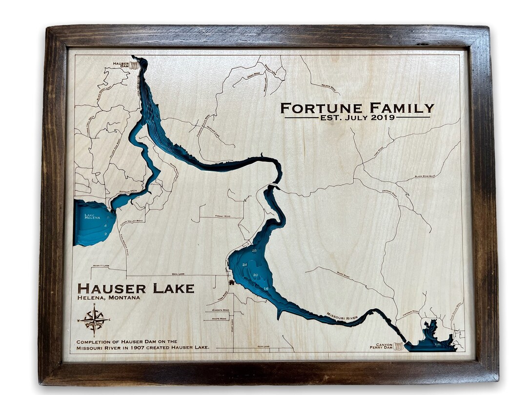 Hauser Lake, Custom Wood Map, 3D Wall Art, Contour Map Lake House Decor ...