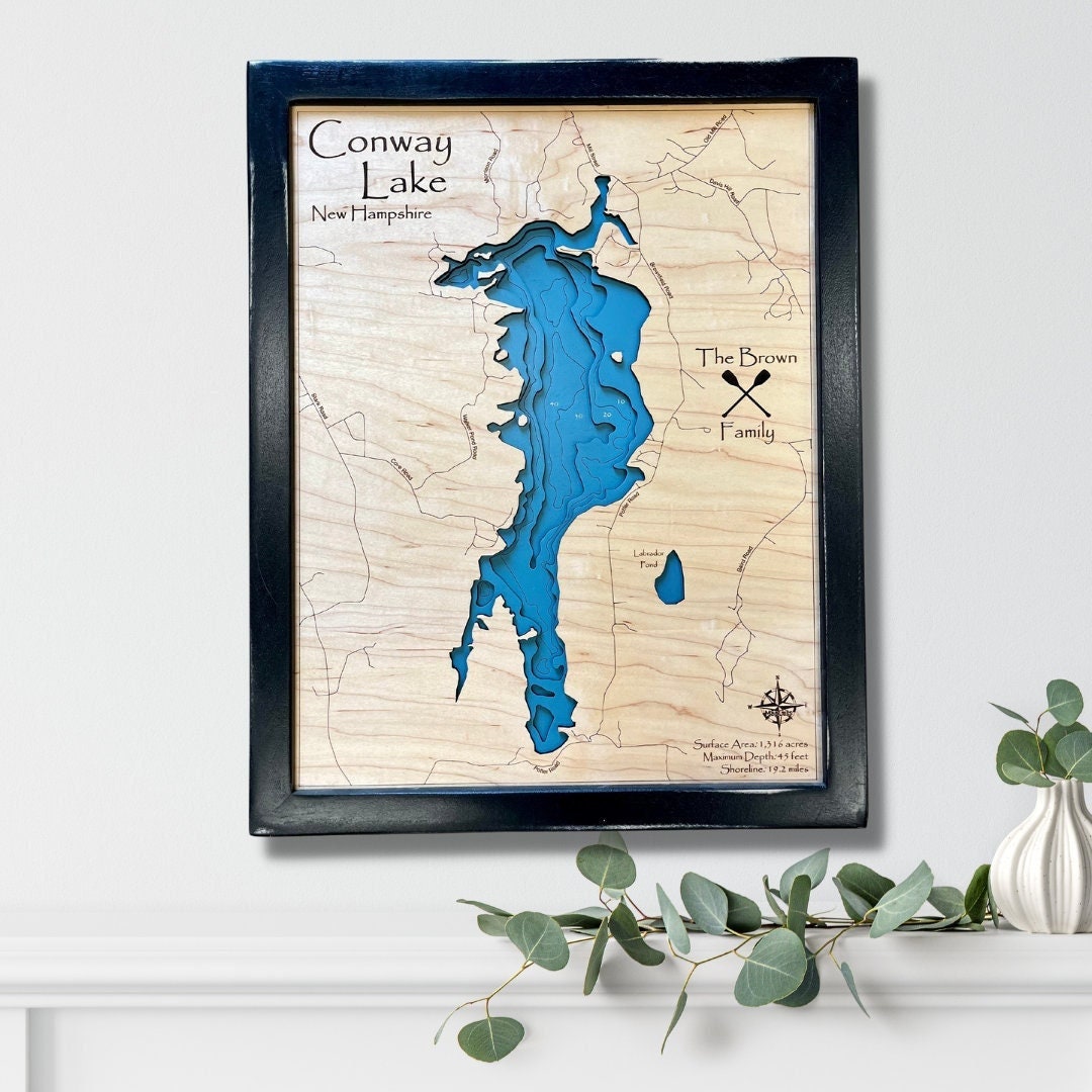 Conway Lake | Custom Lake Map | Nautical Decor | Lake House Decor ...