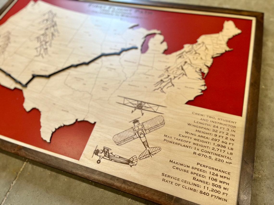 Custom First Flight Plan Map Custom Wood Map Lake House | Etsy