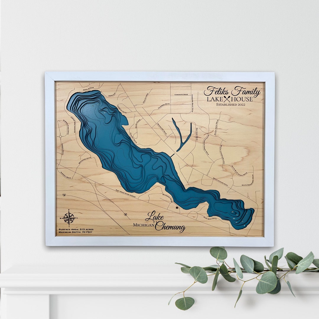 Lake Chemung, Custom Wood Map, Lake House Decor, Lake Map, Wood Lake ...
