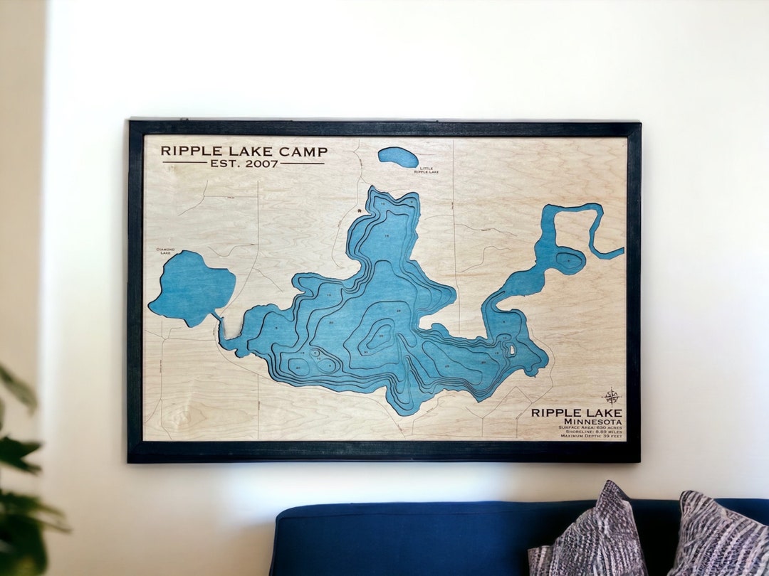 RIPPLE LAKE Map, Minnesota, Custom Lake Map, Nautical Decor, Lake House ...
