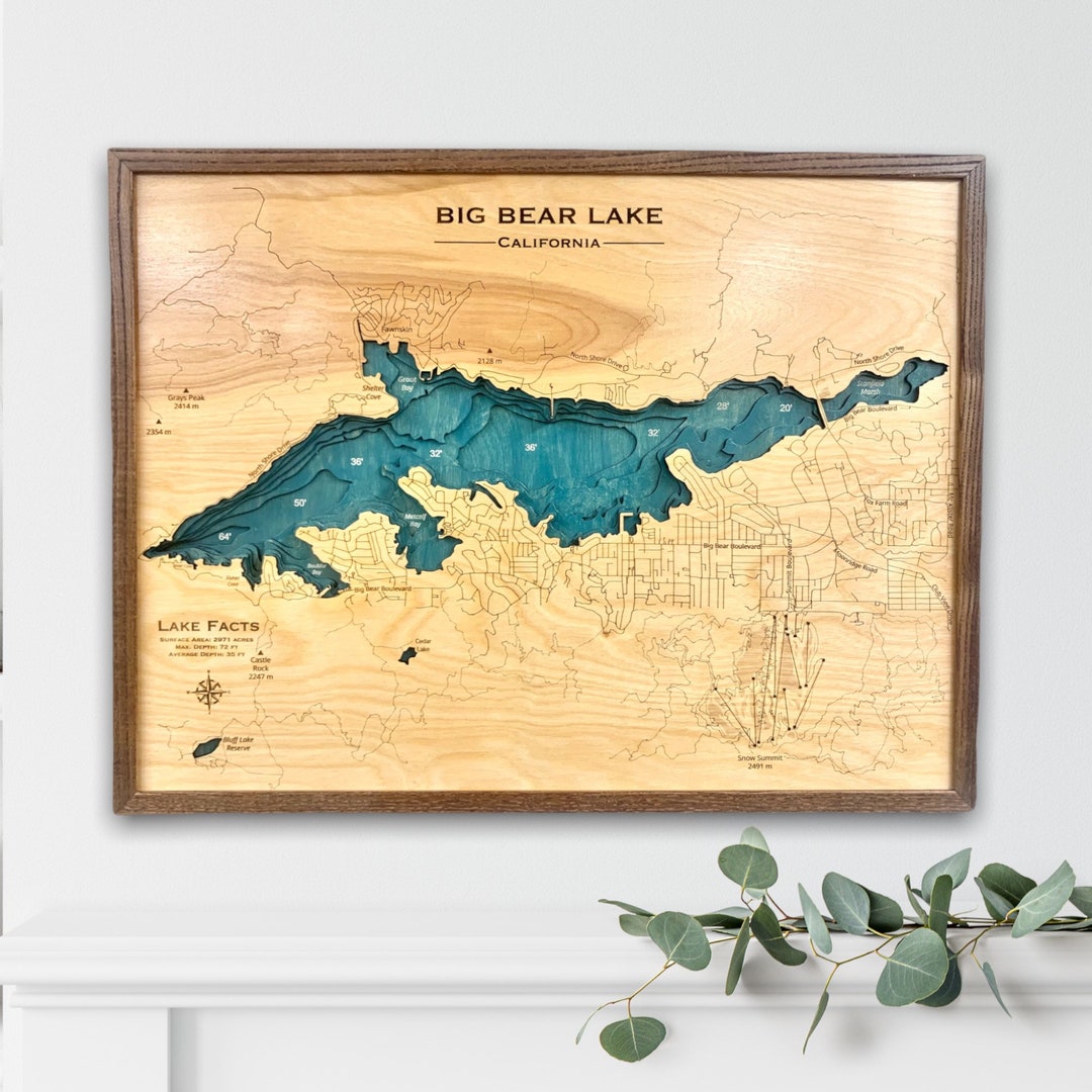 Big Bear Lake Wood Depth Map: Custom 3d Wood Map, Lake House Decor ...