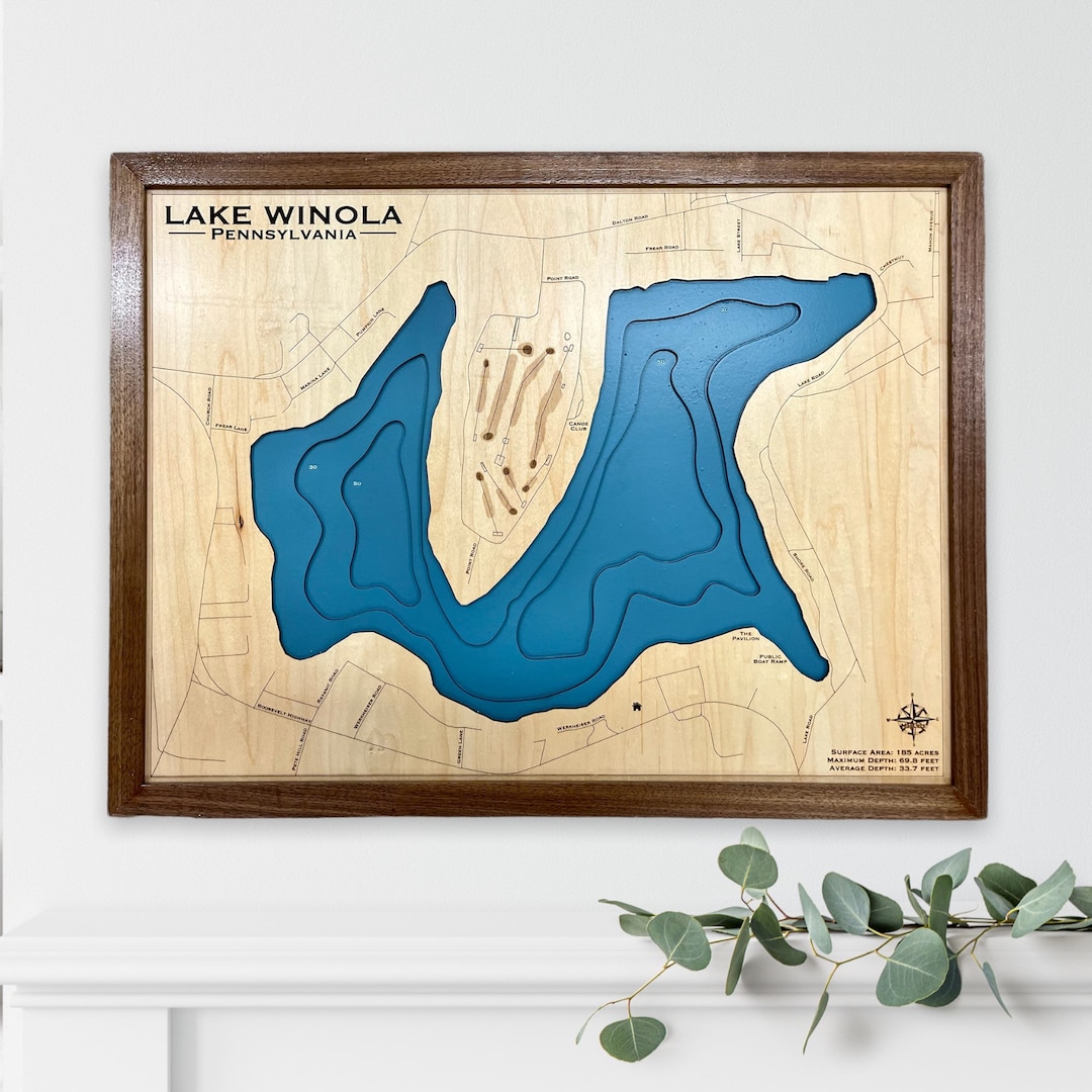 Lake Winola | Custom Lake Map | Nautical Decor | Lake House Decor ...