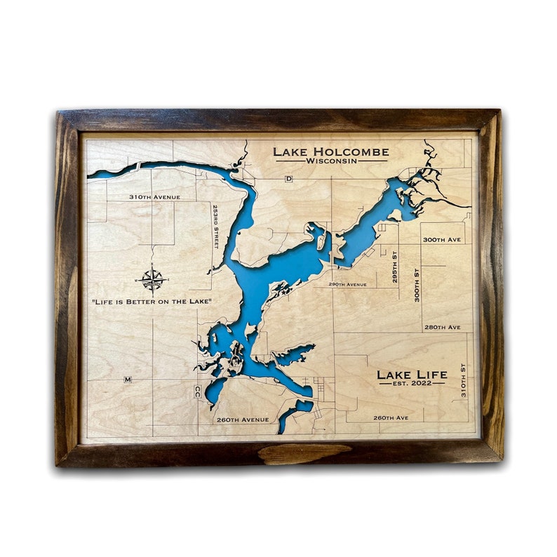 Lake Holcombe, Lake House Decor,custom Wood Map, Depth Map, Wood Map ...