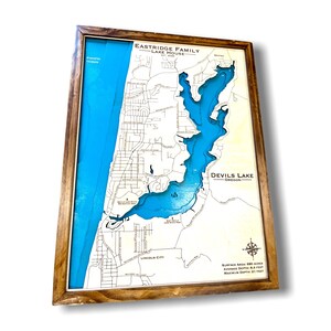Devils Lake Custom Wood Map Depth Map Wood Map Gift Art | Etsy