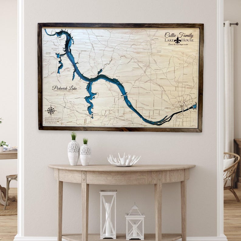 Pickwick Lake Custom Wood Map, 3D Wall Art, Contour Map Lake House ...