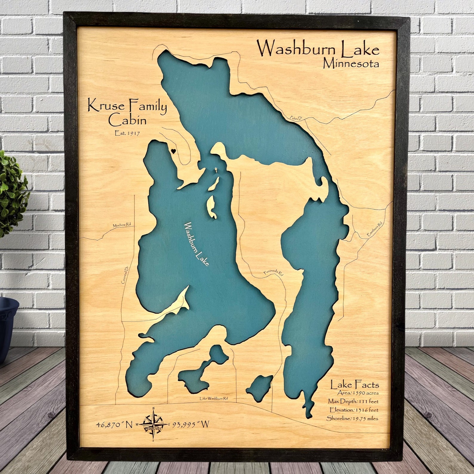 Washburn Lake Custom Wood Map Lake House Decor Lake Map | Etsy