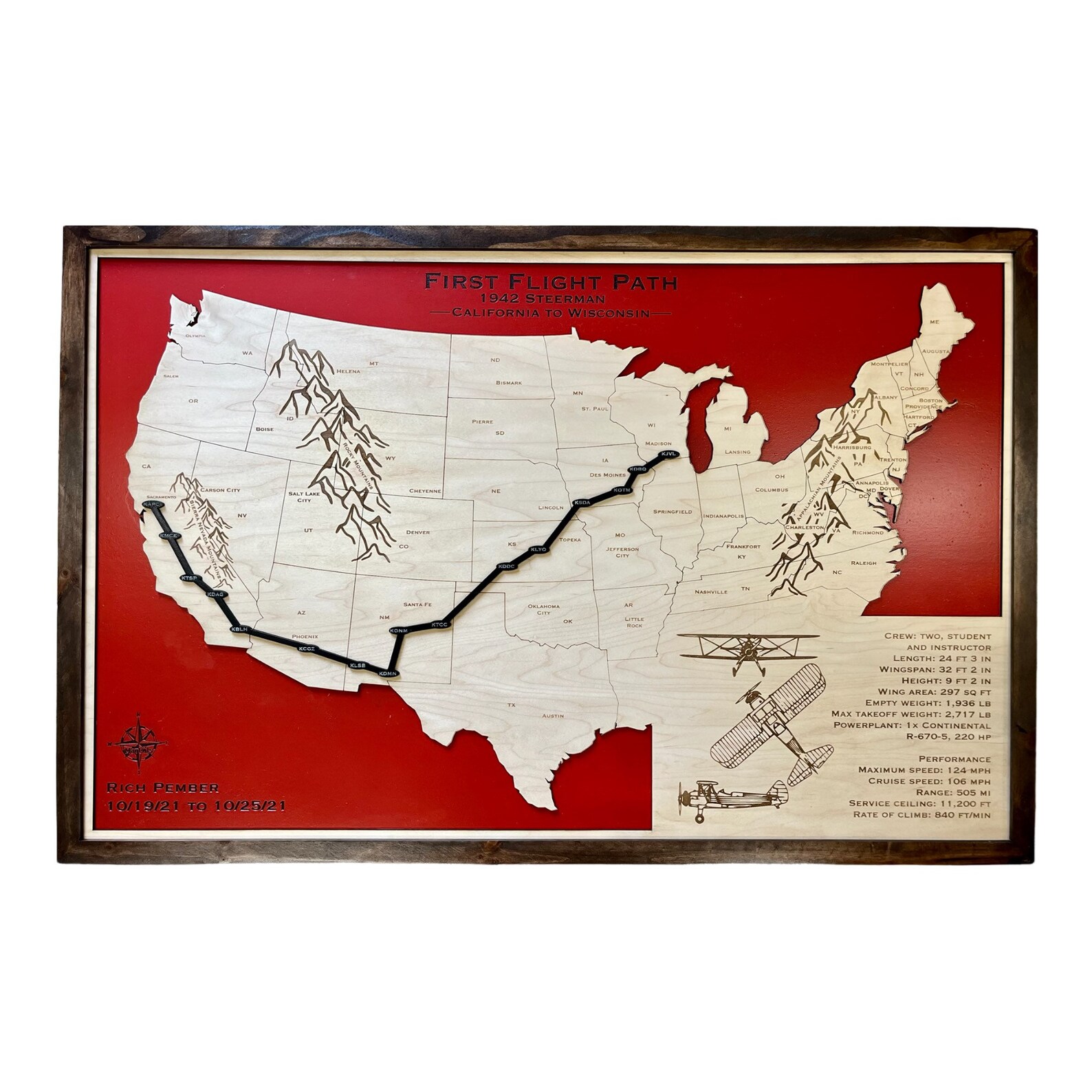 Custom First Flight Plan Map Custom Wood Map Lake House - Etsy