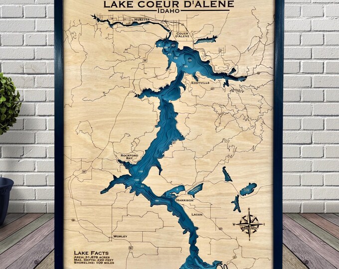 Lake Coeur D'alene Wood Map - Etsy