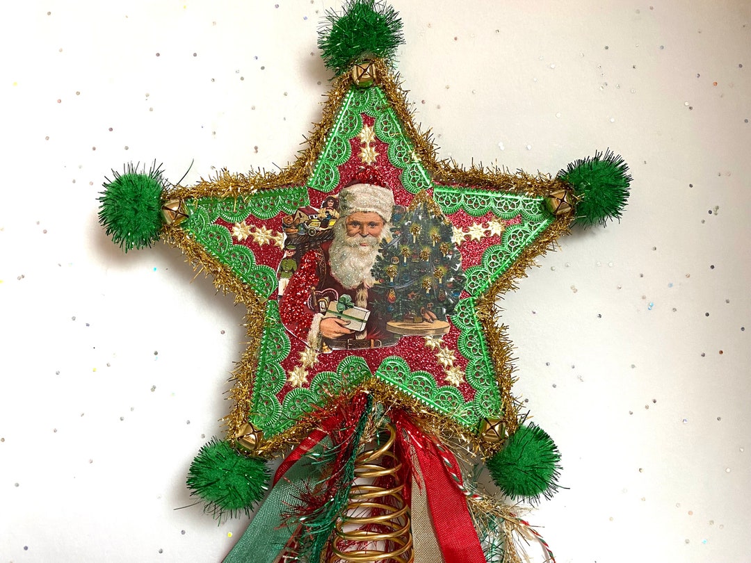SANTA Claus Christmas Tree TOPPER | 8” STAR Tree Topper | Glittered ...