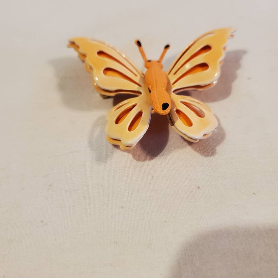 Double Layered Wings Orange Enamel Butterfly Brooch - Gem