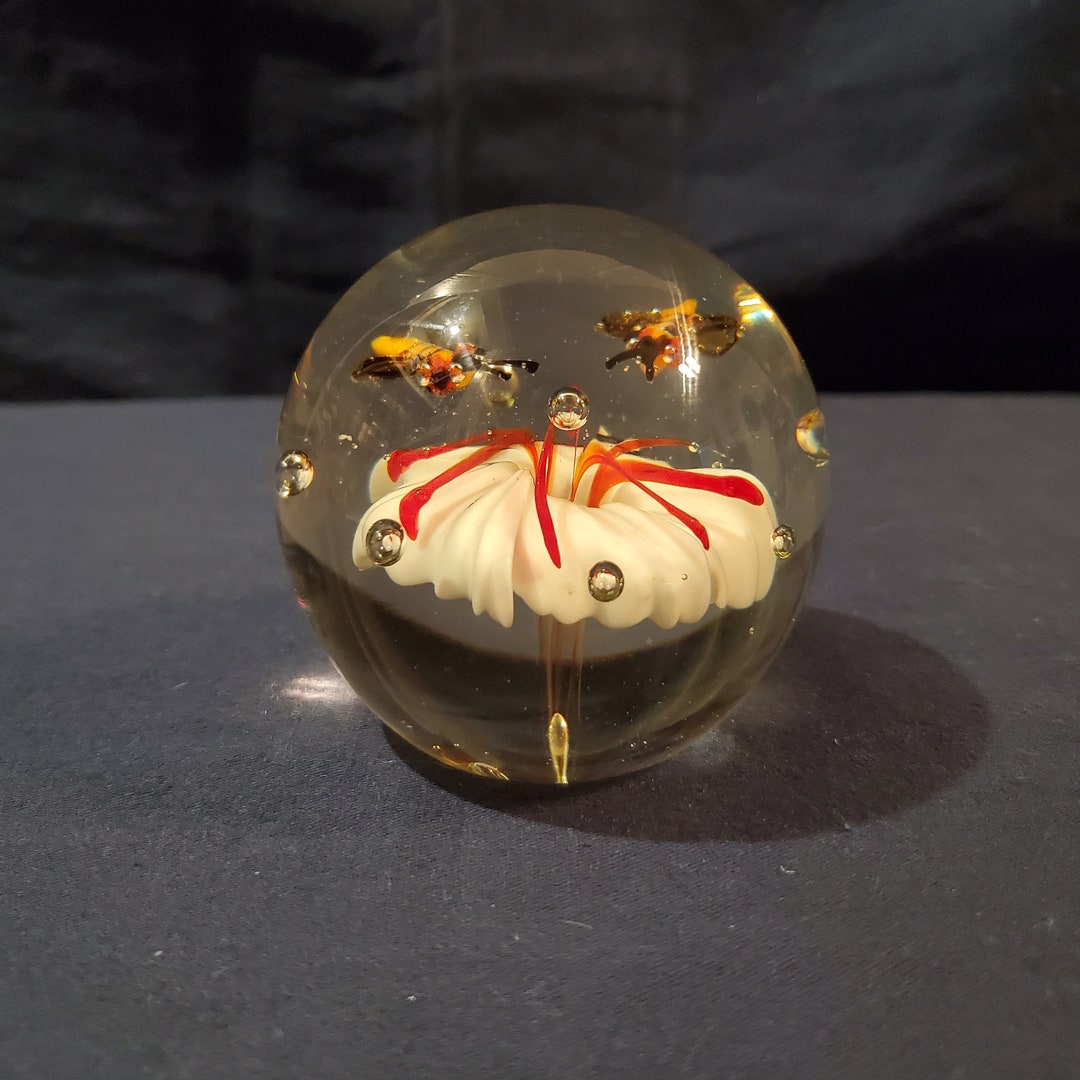 Vintage Paperweight With Bees Pollinating a Flower - Etsy