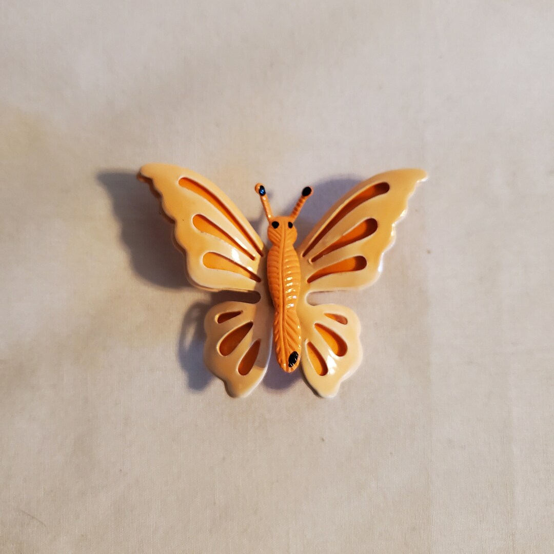Double Layered Wings Orange Enamel Butterfly Brooch - Etsy