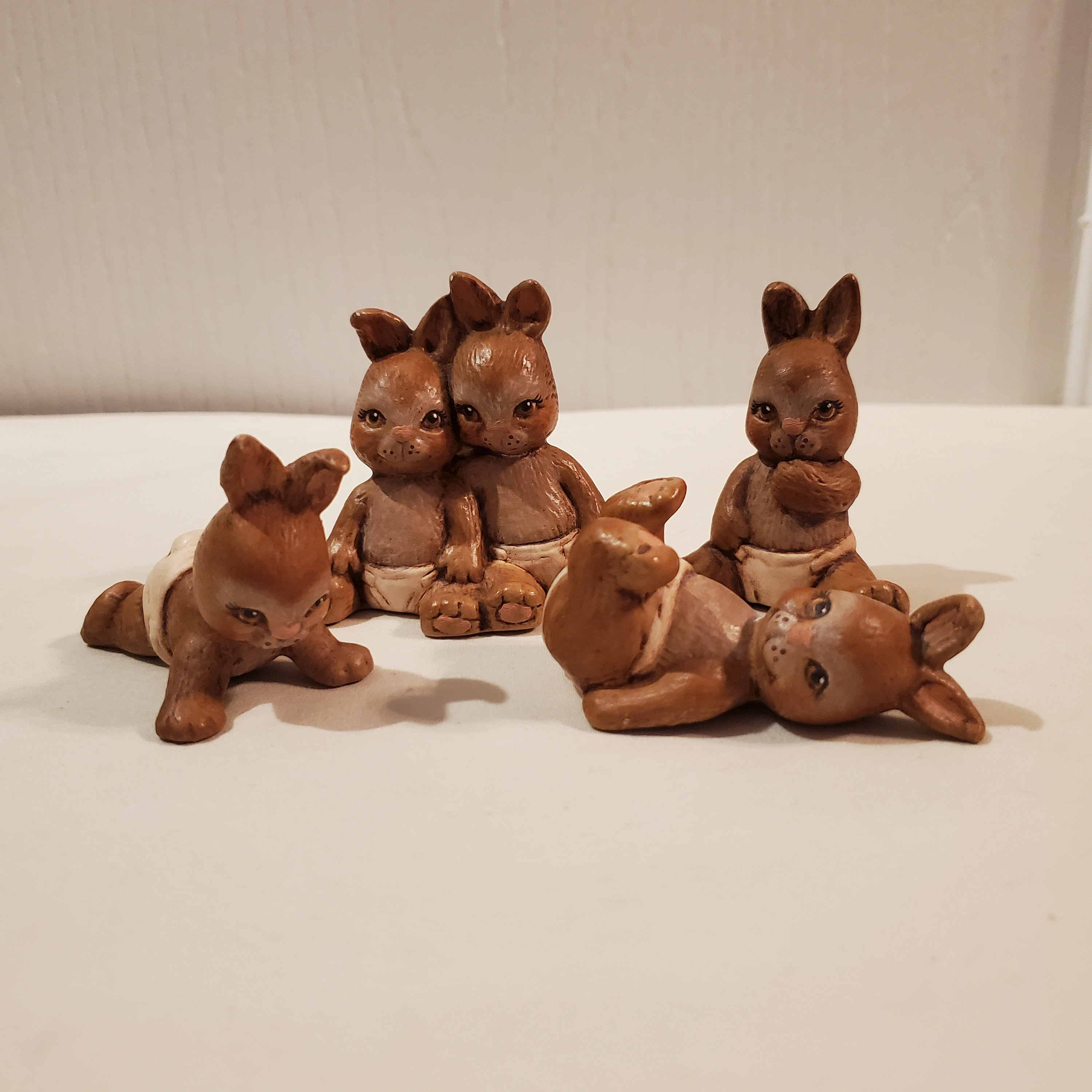 Set of 4 Baby Bunny Rabbits in Diapers Vintage Hand Painted | Etsy