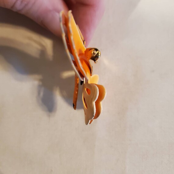 Double Layered Wings Orange Enamel Butterfly Brooch - Gem