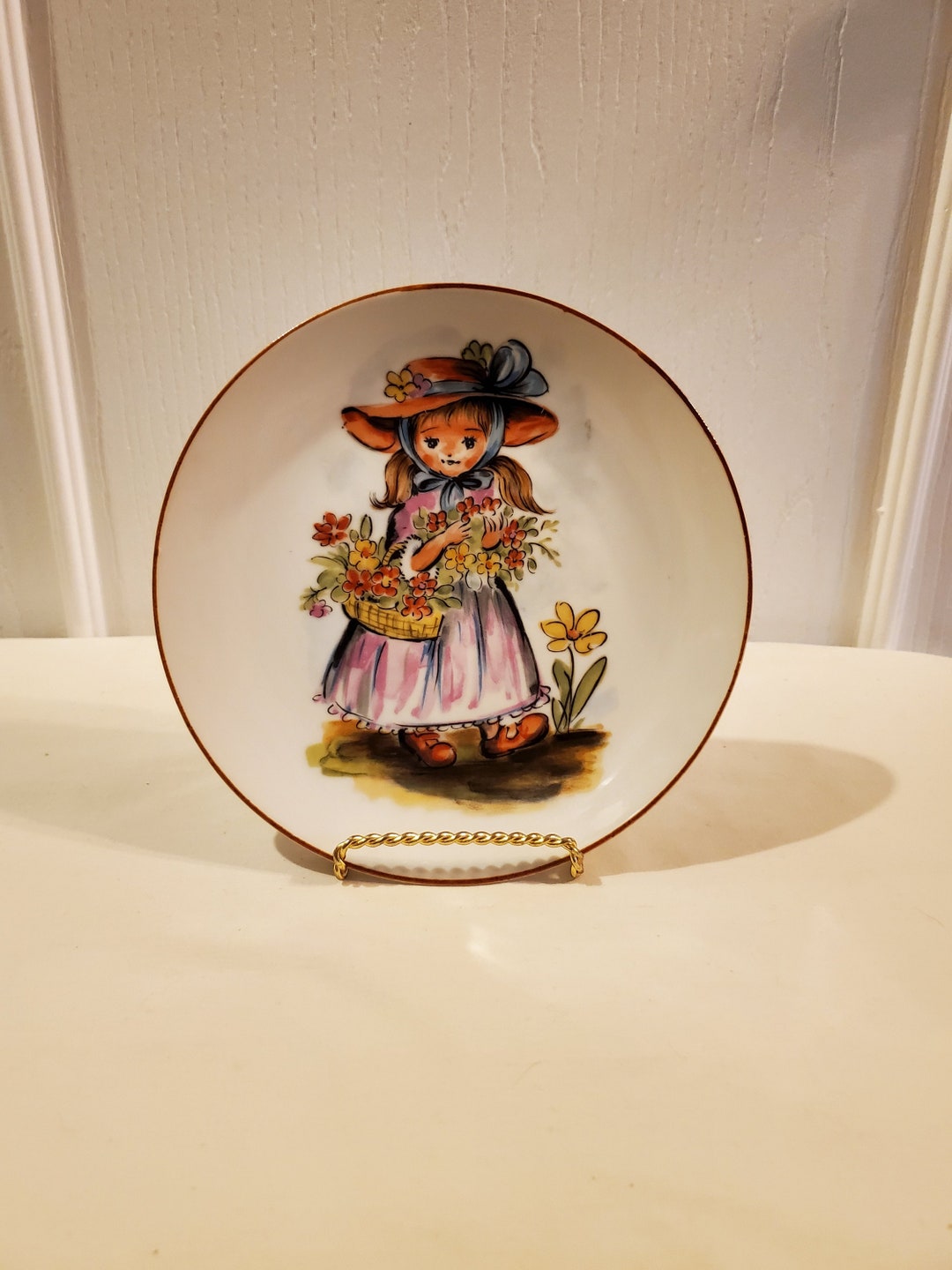 Action-lobeco Collectors Plate of Girl Carrying a Basket of Flowers ...