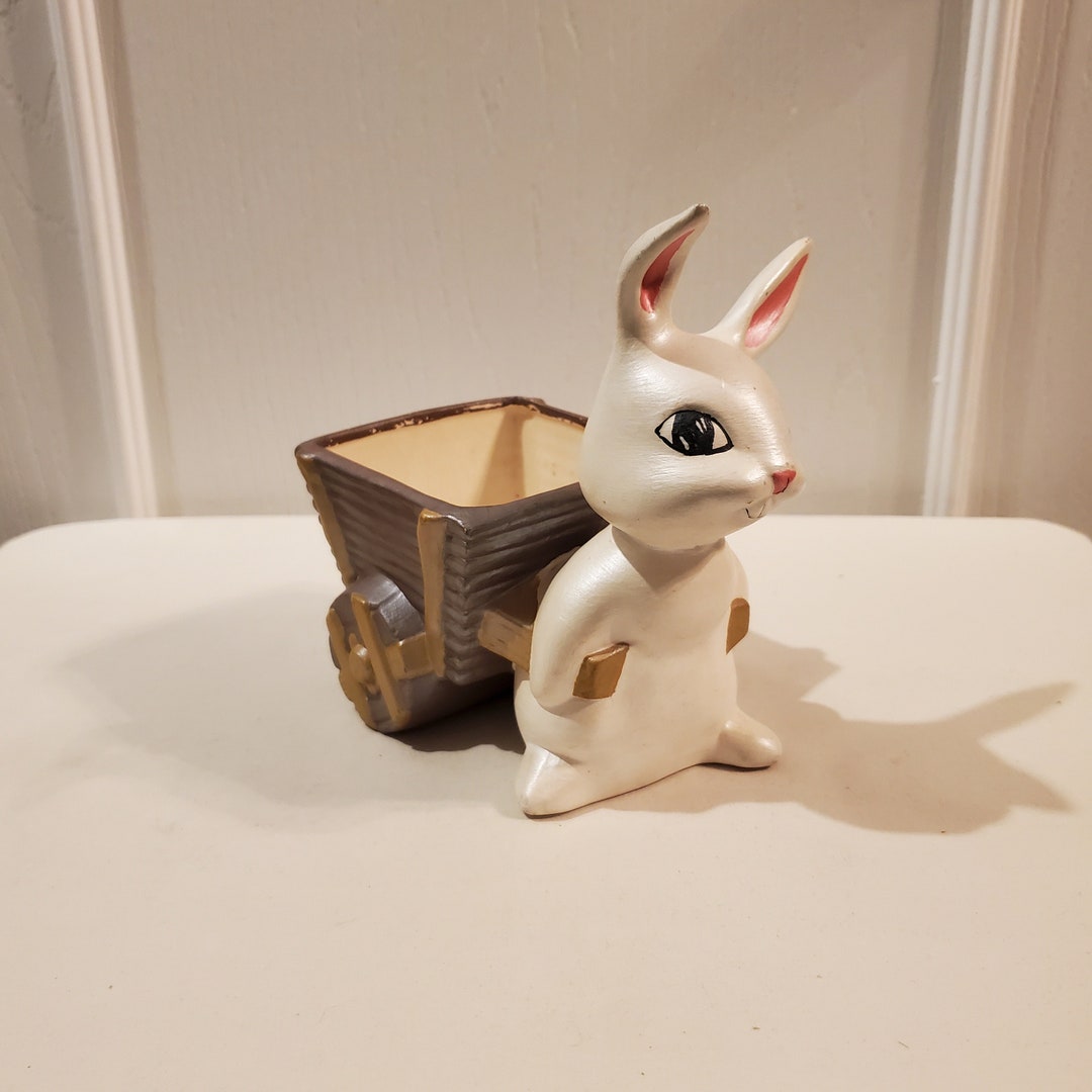 Hobbyist Hand Painted Bunny Rabbit Pulling a Wagon Planter - 1971 - Etsy