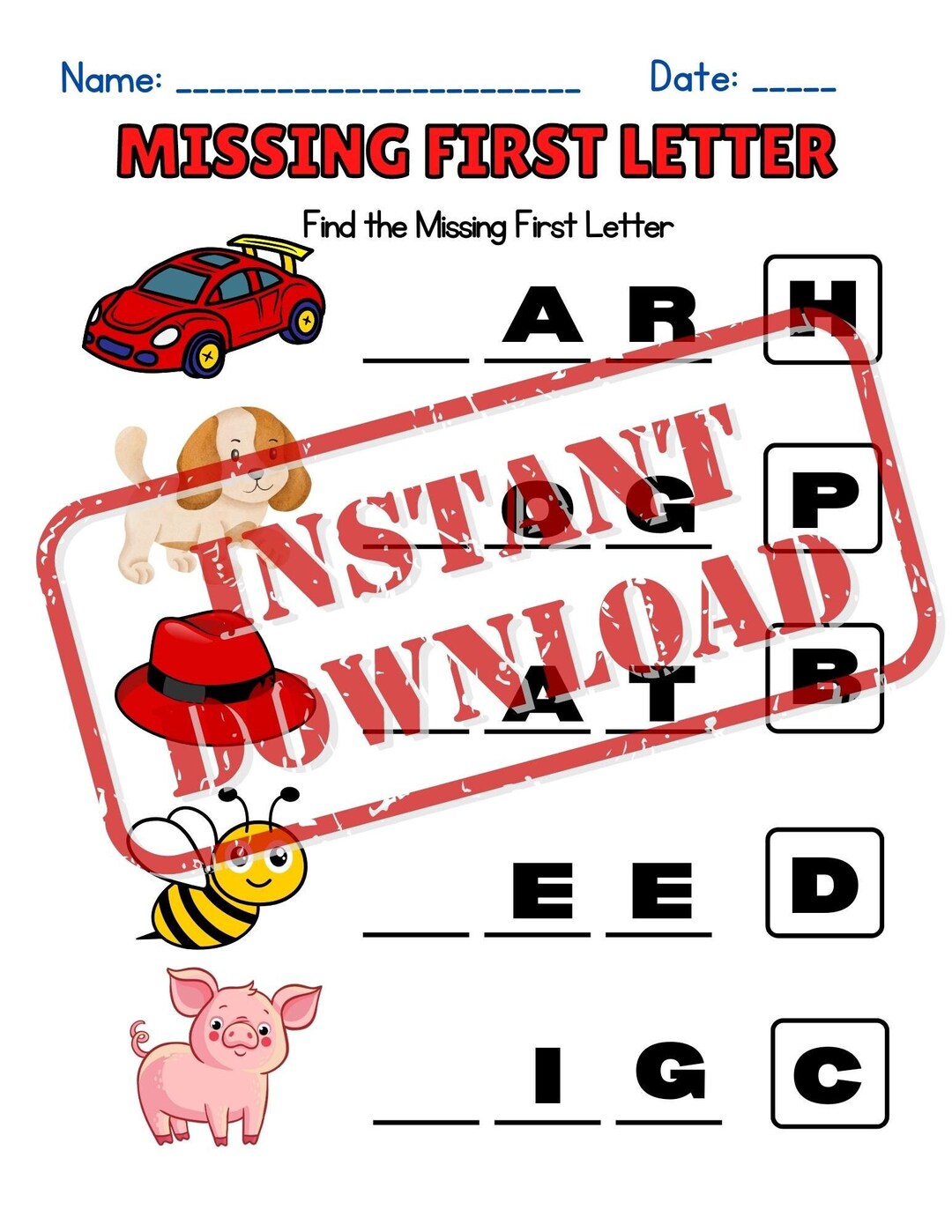 Printable Missing First Letter Childrens Learning Activity - Etsy