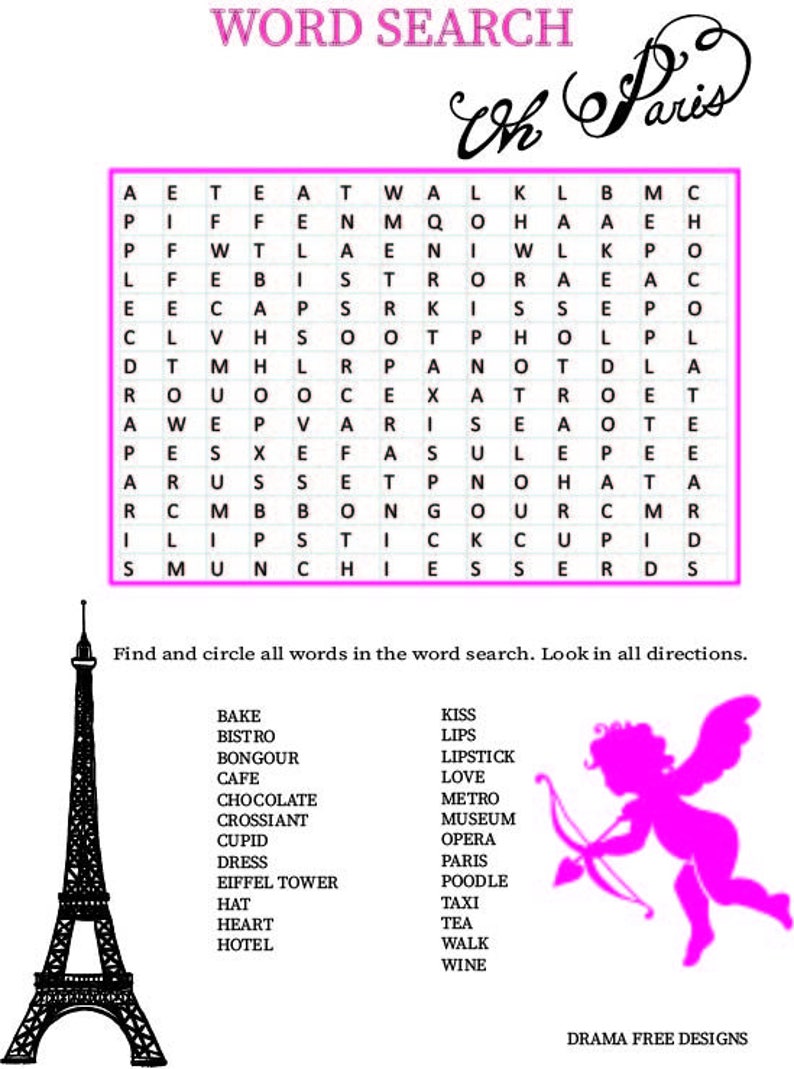Paris Themed Word Search - Etsy
