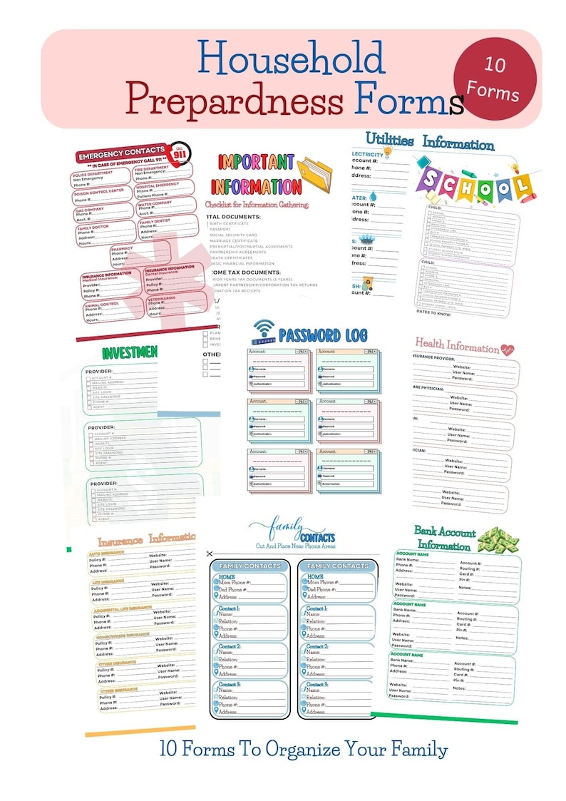 Printable Household Preparation Files, Digital Forms for Household ...