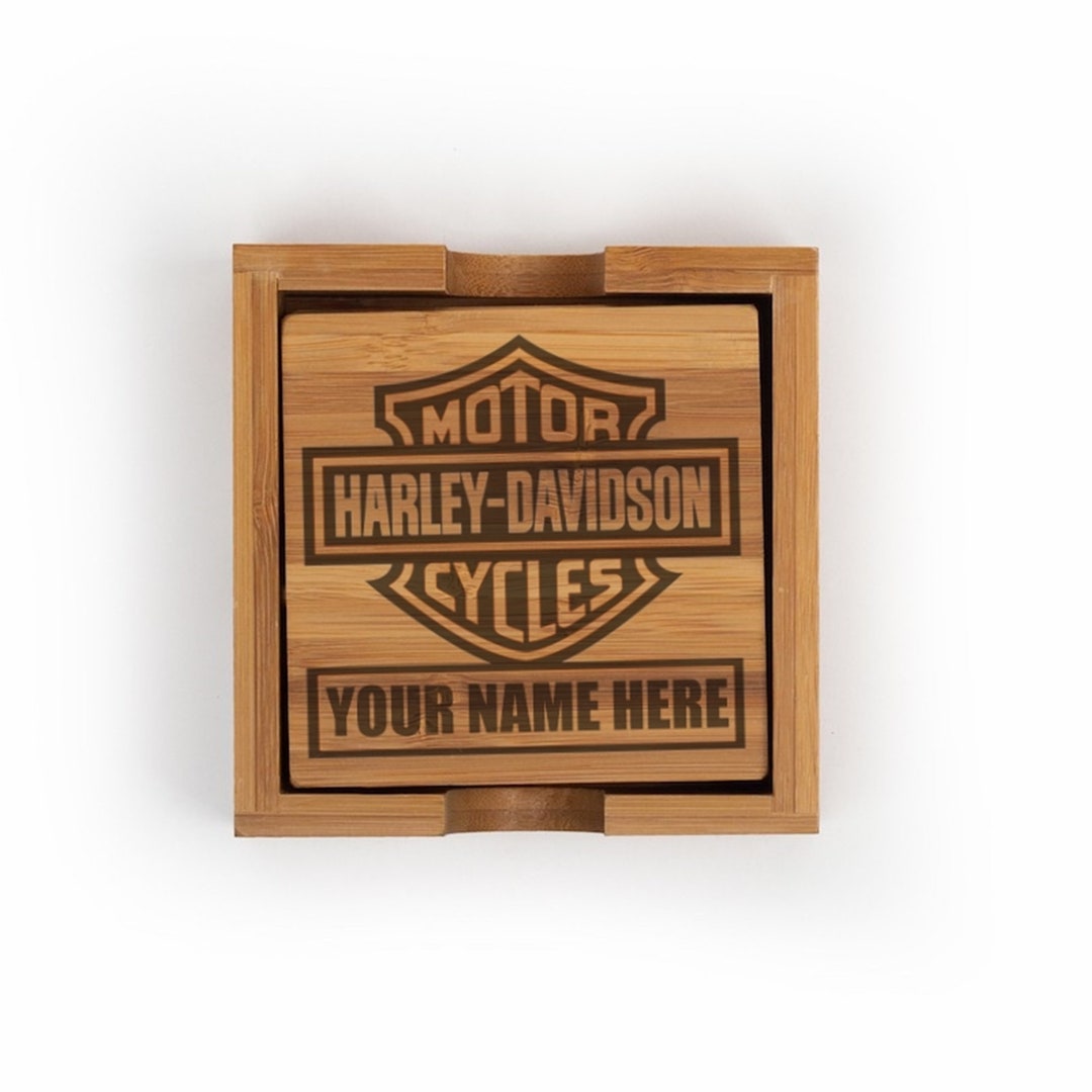 Personalized Harley Davidson Bamboo Coaster Set With Stand - Etsy