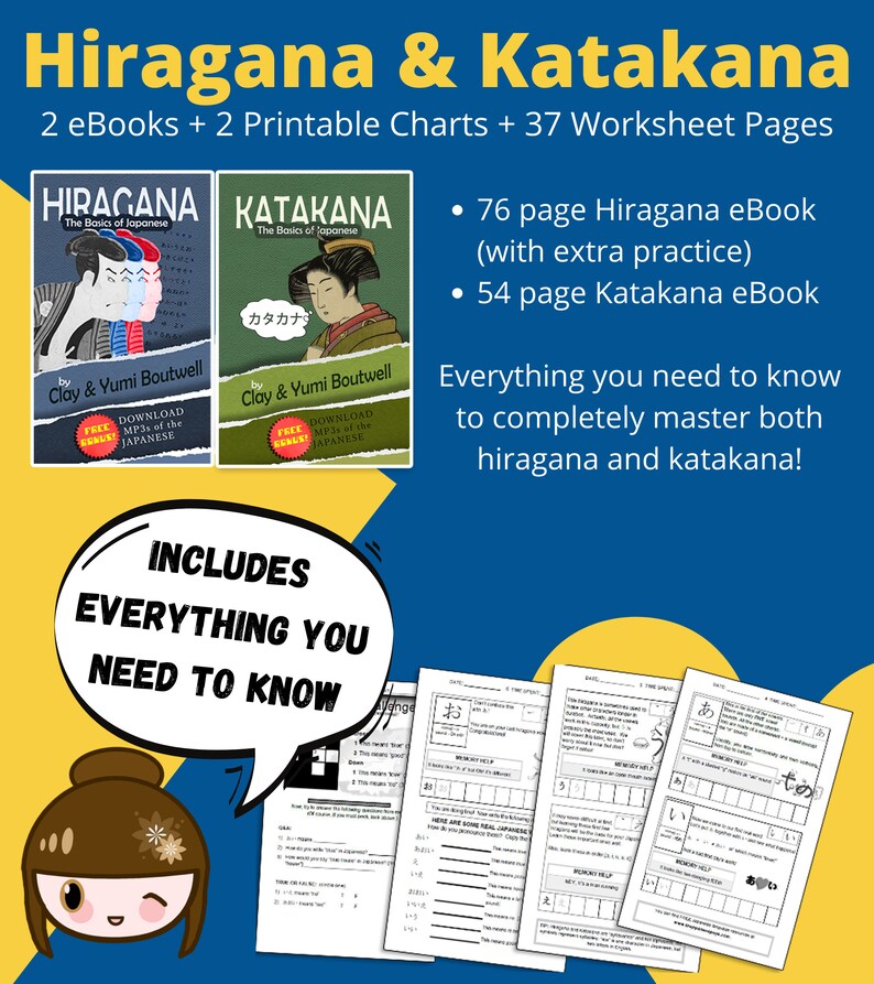 Learn Japanese Hiragana and Katakana Bundle: Ebooks, Worksheets, Chart ...