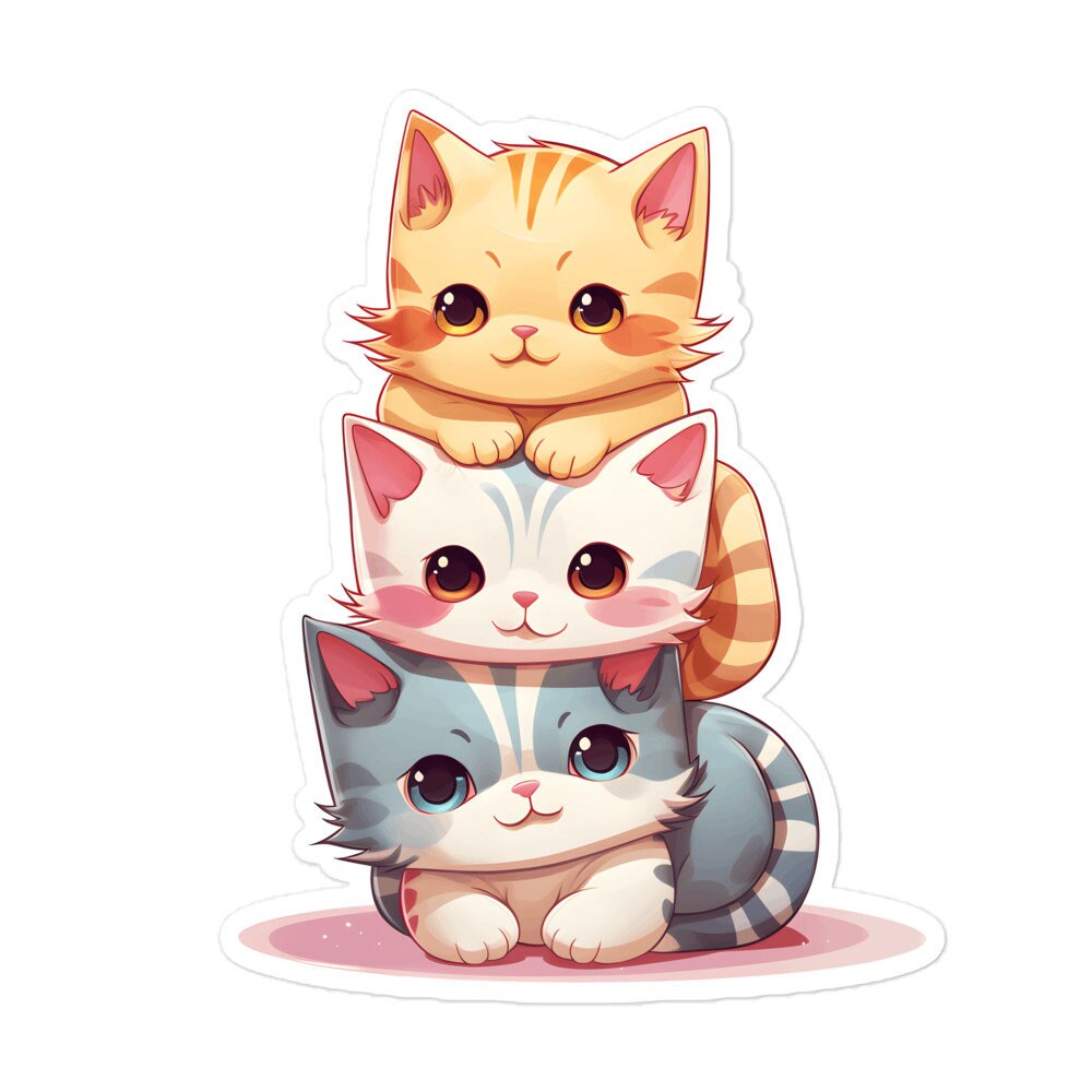 Cute Kawaii Cat Pile Stackable Cats Sticker - Etsy