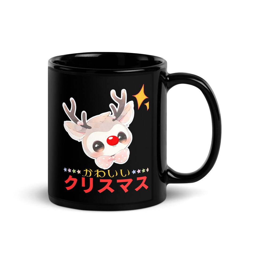 Kawaii Reindeer for a Japanese Christmas Black Mug - Etsy