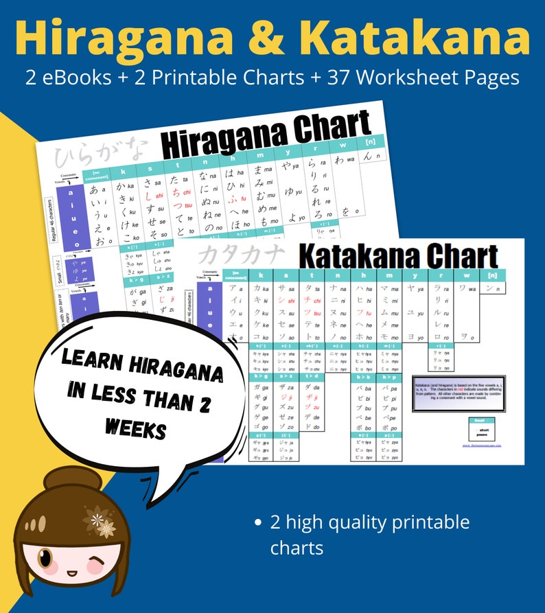 Learn Japanese Hiragana and Katakana Bundle: Ebooks, Worksheets, Chart ...