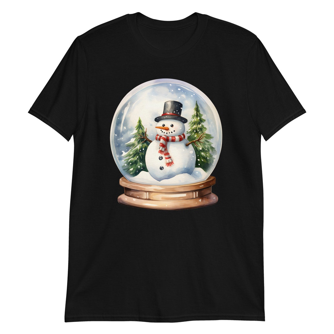 Snowman Pine Trees Snow Globe Scene T-shirt - Etsy