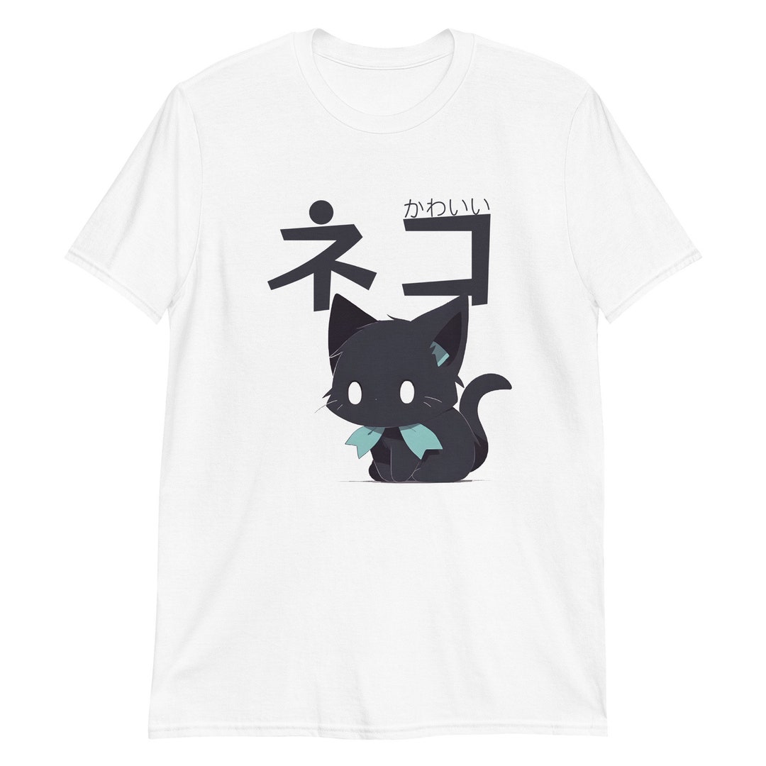Kawaii Neko: Anime Black Japanese Cat T-shirt - Etsy