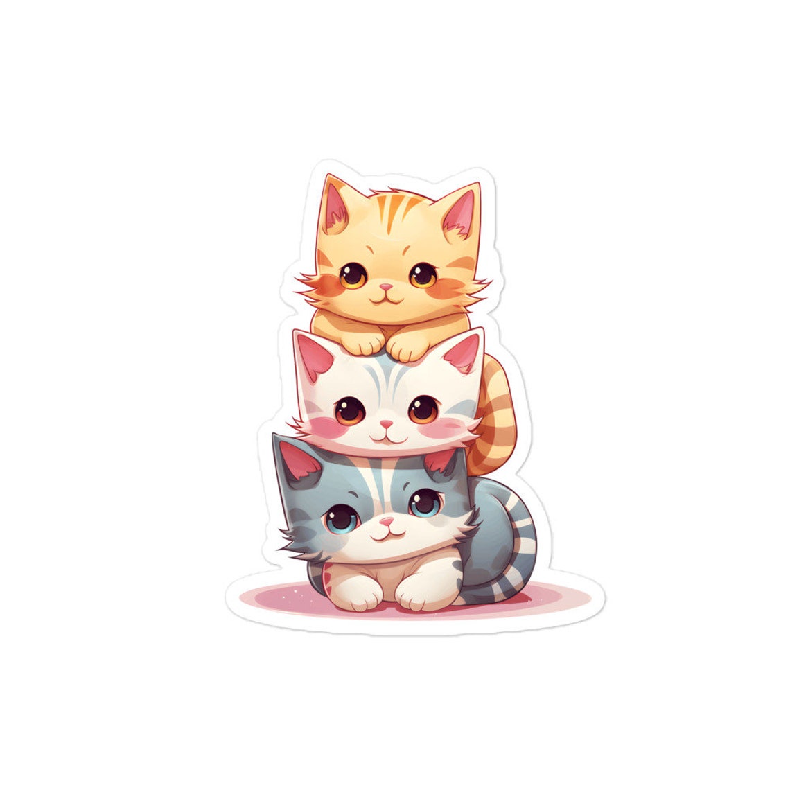 Cute Kawaii Cat Pile Stackable Cats Sticker - Etsy