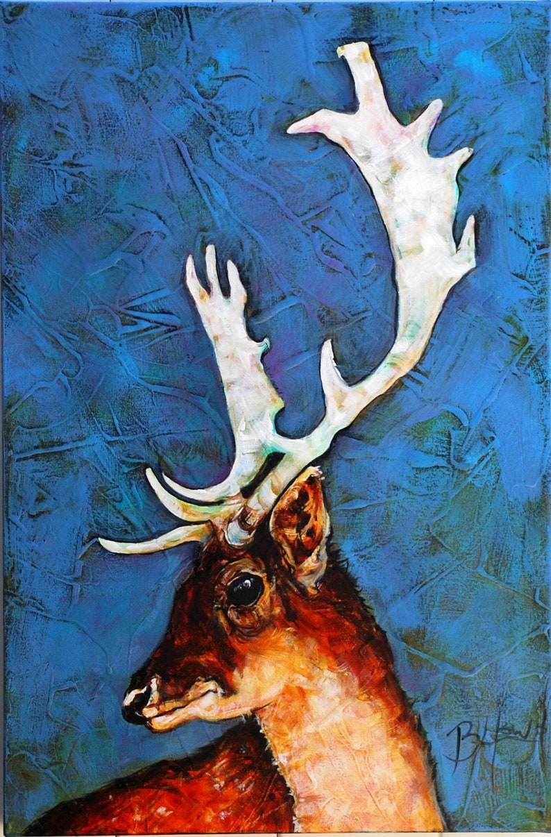 Blue Deer Giclee Print From Original Acrylic Painting Contemporary ...