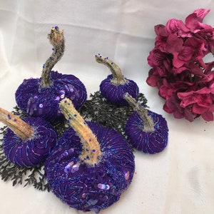 Purple Embellished Pumpkins Halloween Decor Purple Velvet Handmade ...