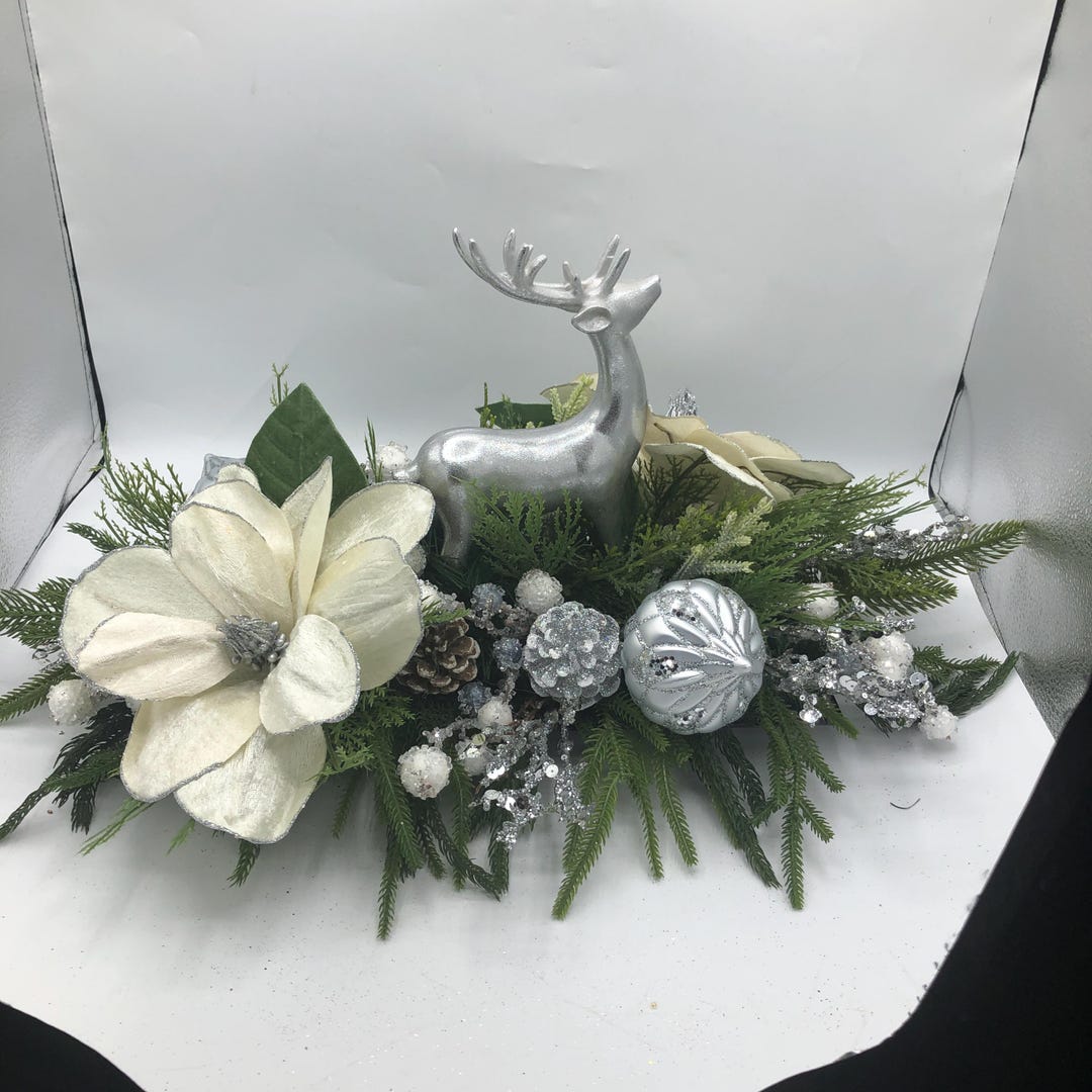 Magnolia Centerpices,christmas Silver Centerpiece, Centerpiece Deer ...
