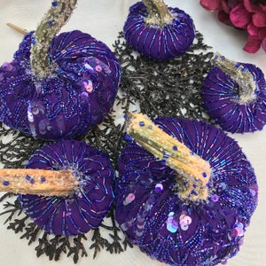 Purple Embellished Pumpkins Halloween Decor Purple Velvet Handmade ...