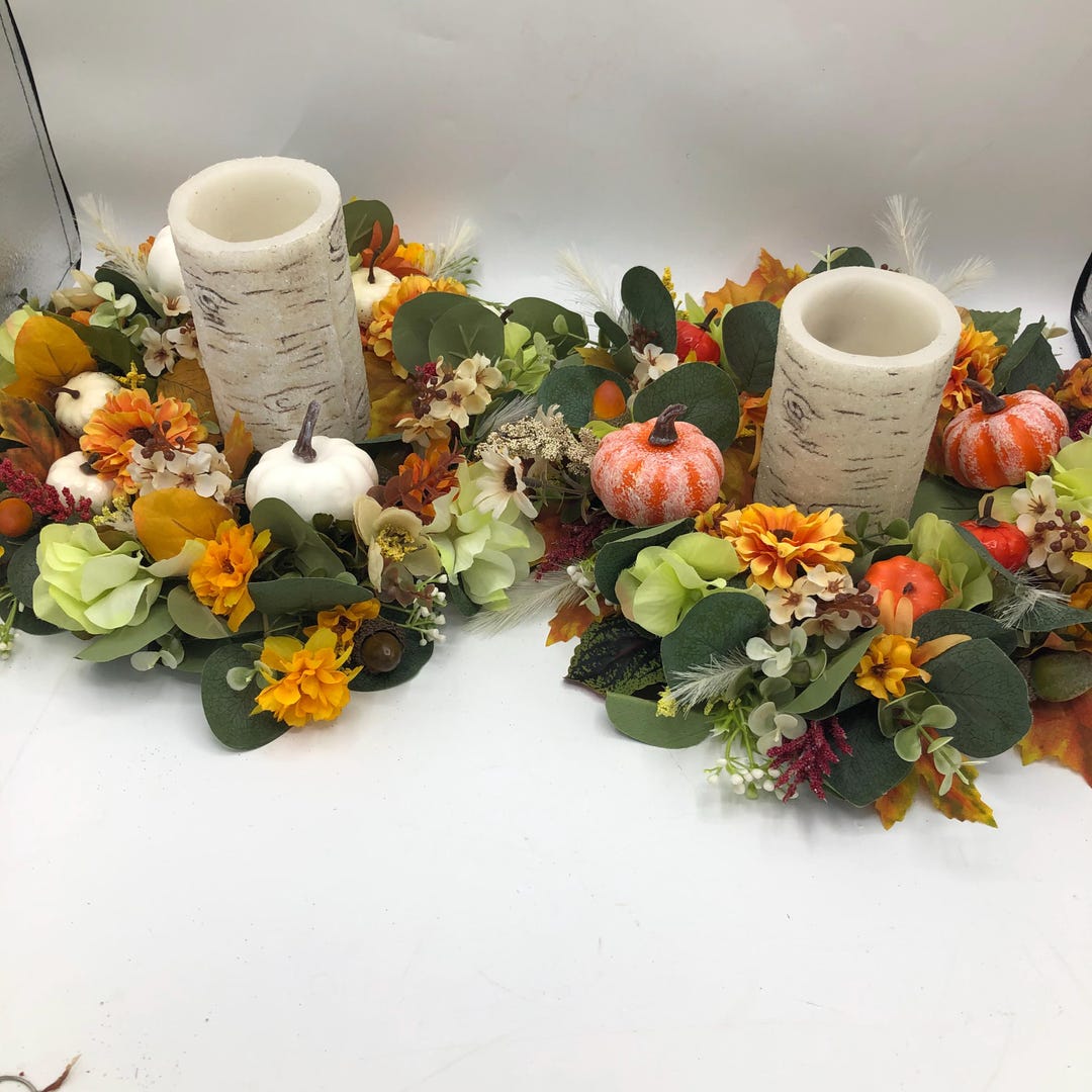 Fall Decoration for Pillar Candle Fall White Pumpkin Candle Ring With ...