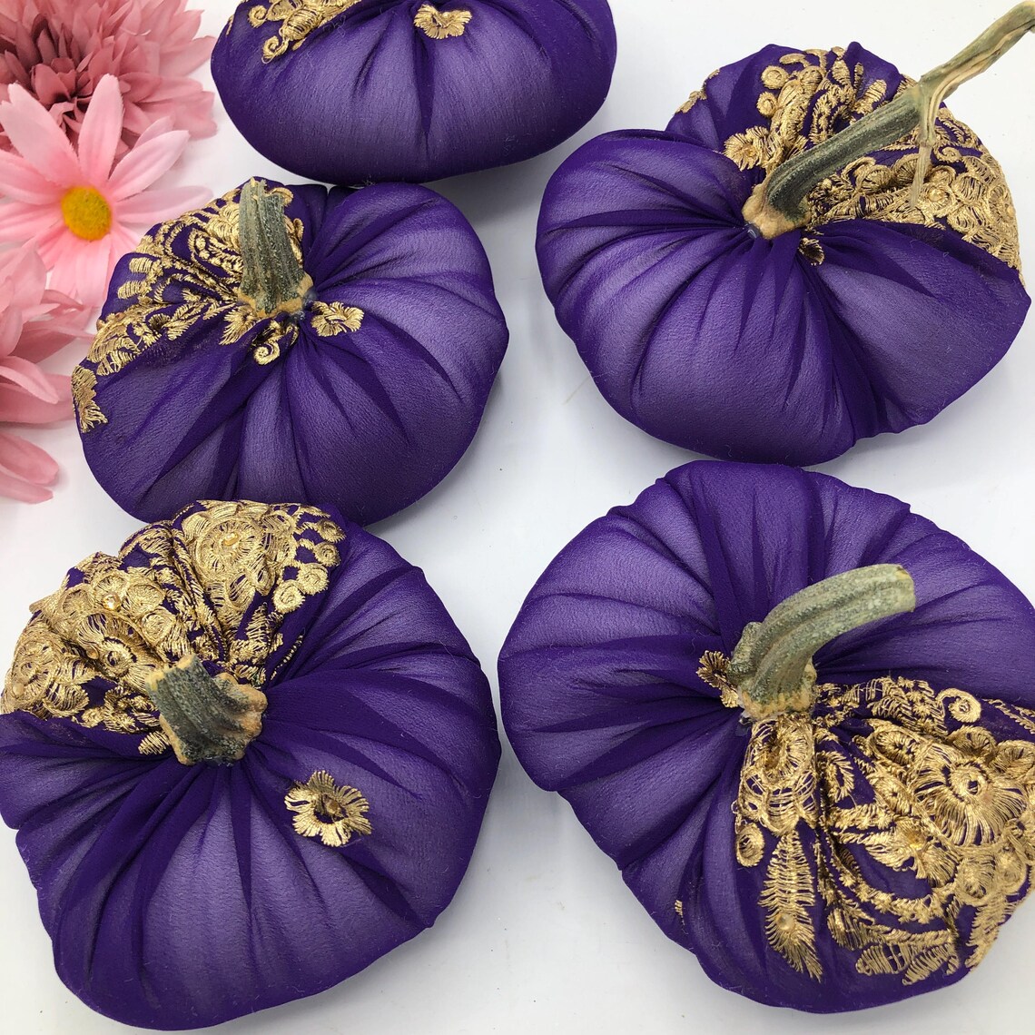 Purple Velvet Pumpkins, Autumn Centrepiece, Decorative Gift, Halloween ...