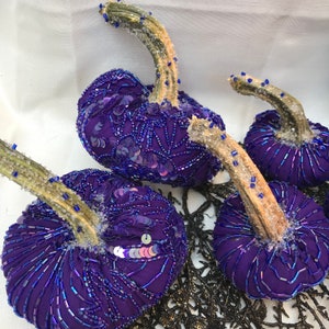Purple Embellished Pumpkins Halloween Decor Purple Velvet Handmade ...