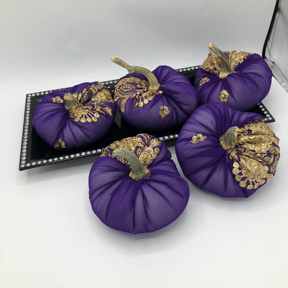 Purple Velvet Pumpkins, Autumn Centrepiece, Decorative Gift, Halloween ...