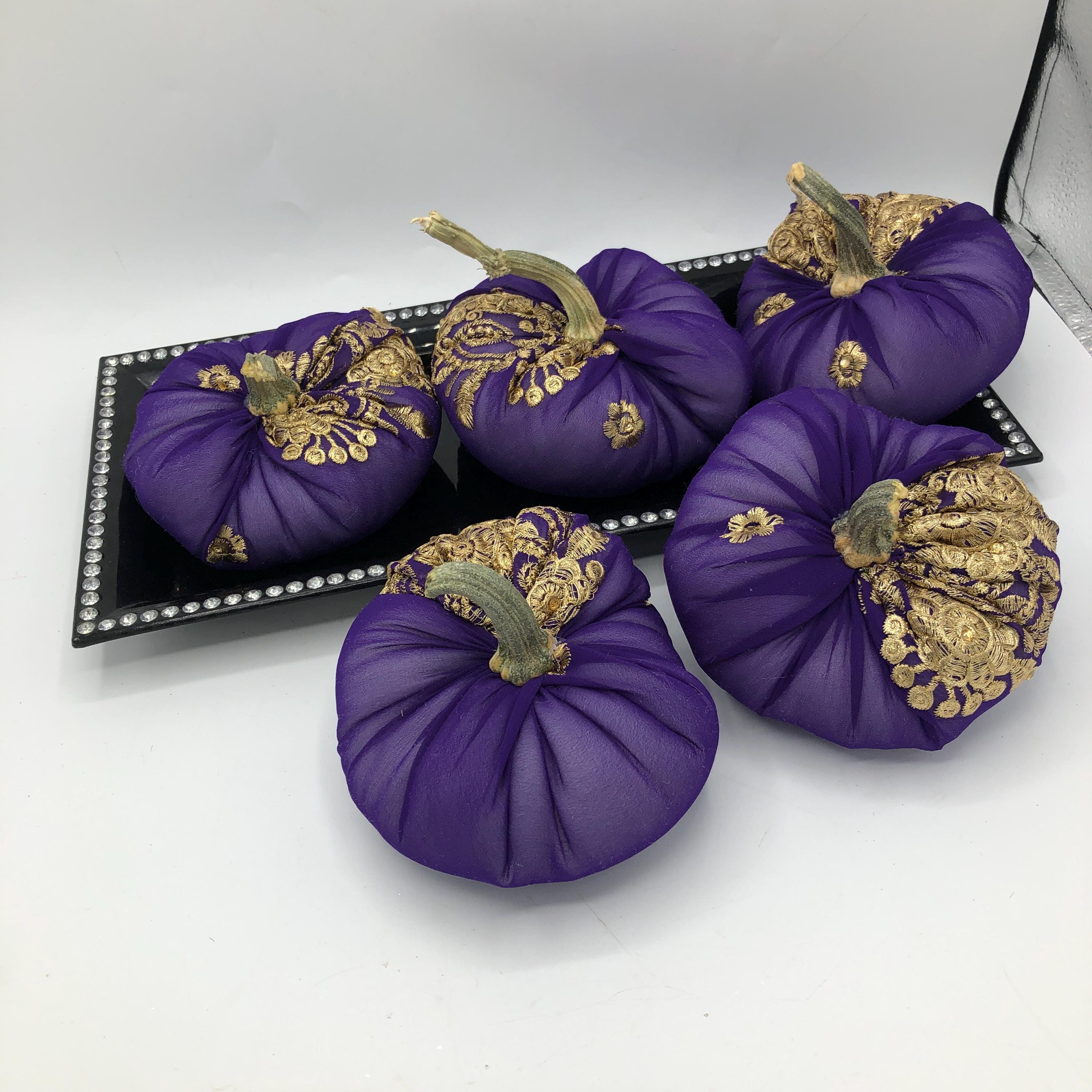Purple Velvet Pumpkins, Autumn Centrepiece, Decorative Gift, Halloween ...