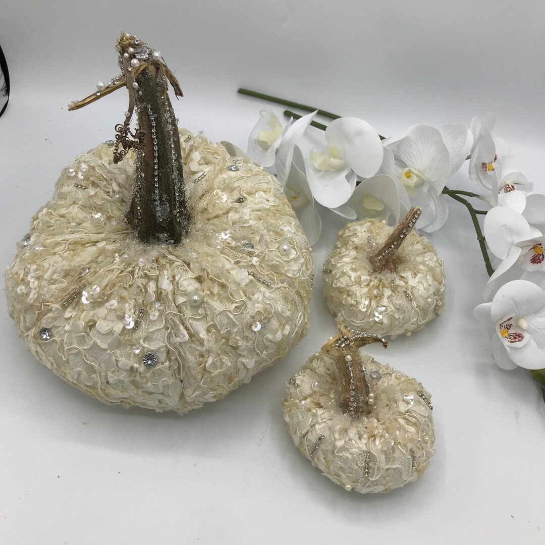 Embellished Pumpkins Fall Wedding Decor Velvet Pumpkins Autumn ...