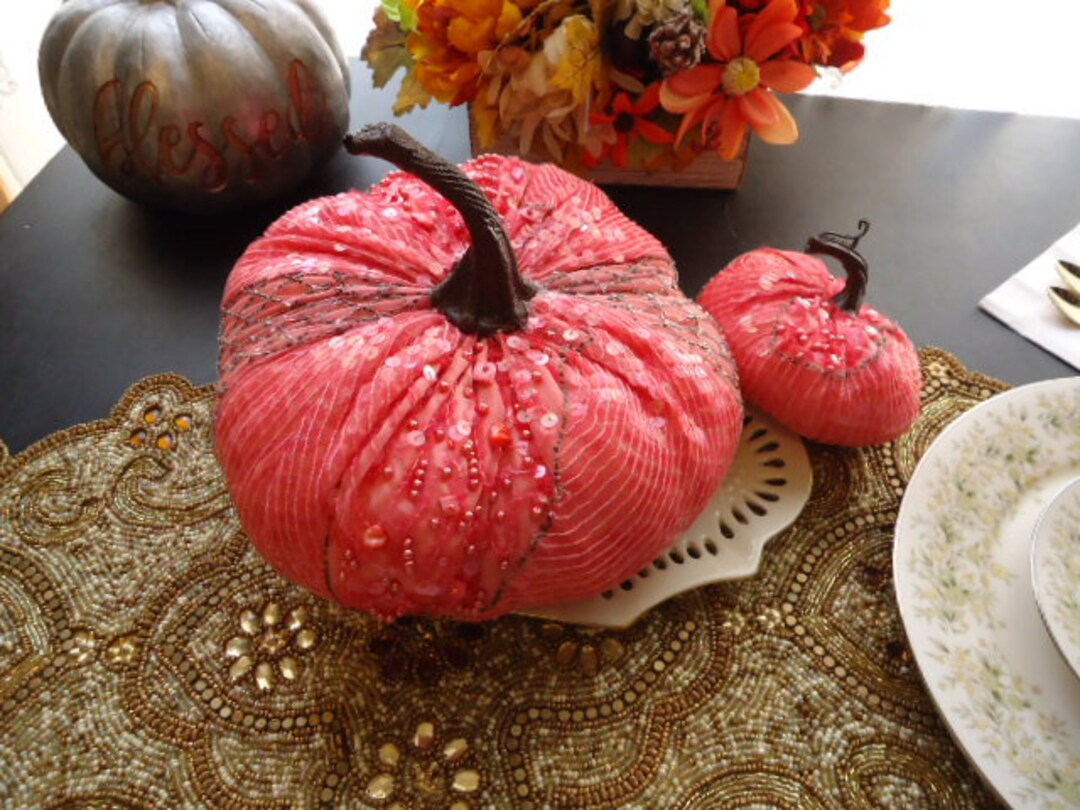 Bright Pink Velvet Pumpkins Glam Pumpkins Pink Fall Decor Bridal Shower ...