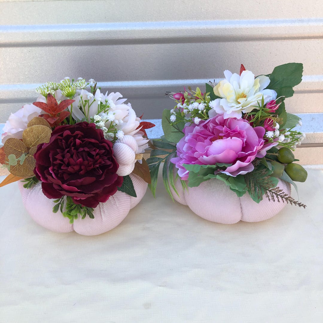 Fall Floral Table Arrangement, Pink Pumpkin Floral Centerpiece,dining ...